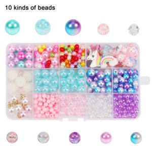 Hifot DIY Bead Jewelry Making for Girl, Children Unicorn Mermaid Butterfly Princess Necklace Bracelets Making Art Craft Creativity Bead Kit 400pcs+