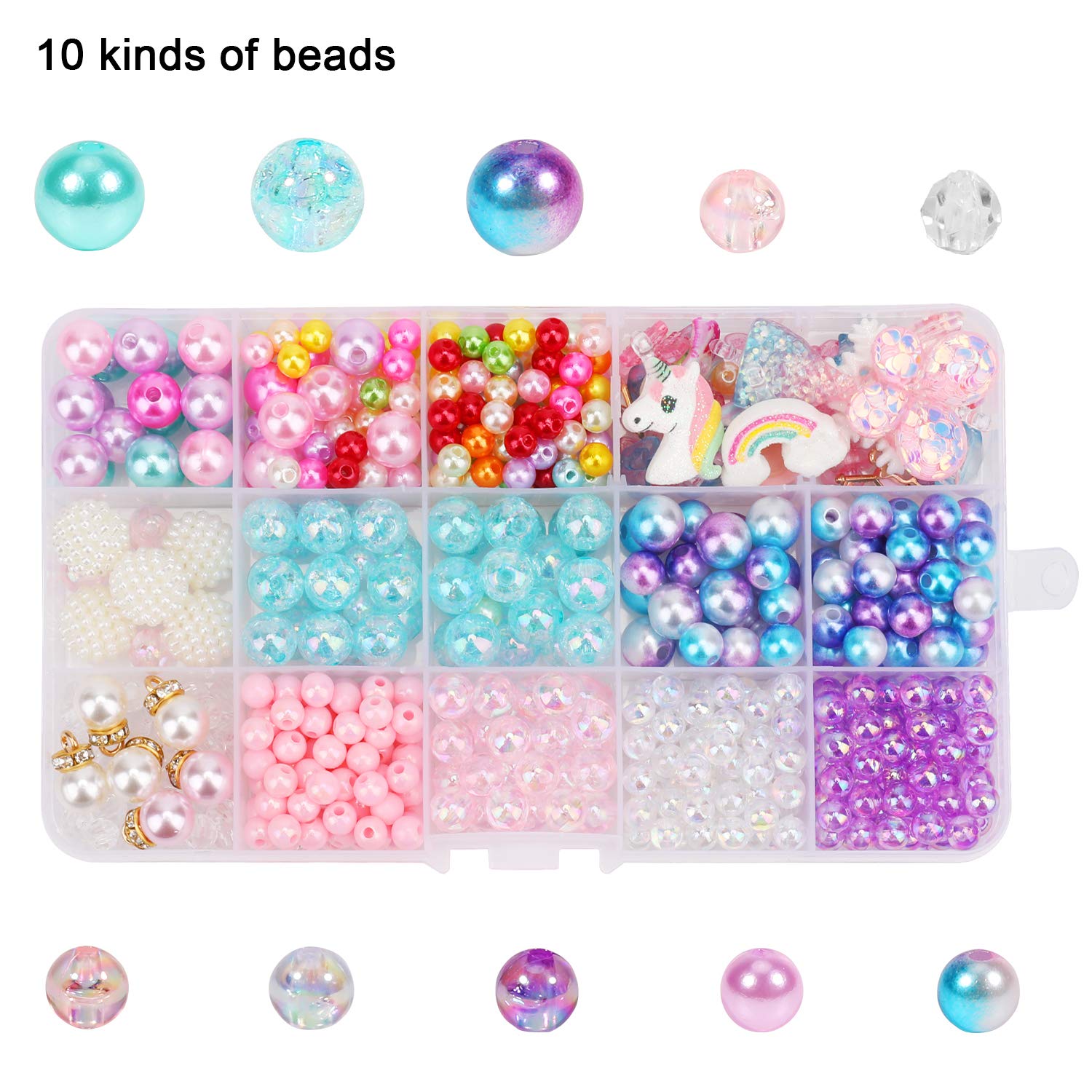 Hifot DIY Bead Jewelry Making for Girl, Children Unicorn Mermaid Butterfly Princess Necklace Bracelets Making Art Craft Creativity Bead Kit 400pcs+