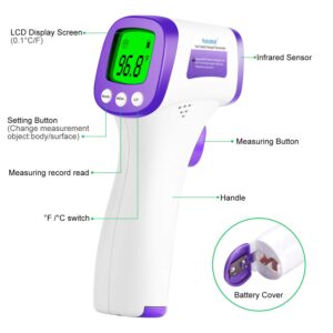 Infrared Forehead Thermometer, Non-Contact Forehead Thermometer for Adults, Kids, Baby, Accurate Instant Readings No Touch Infrared Thermometer with 3 in 1 Digital LCD Display for Face, Ear, Body