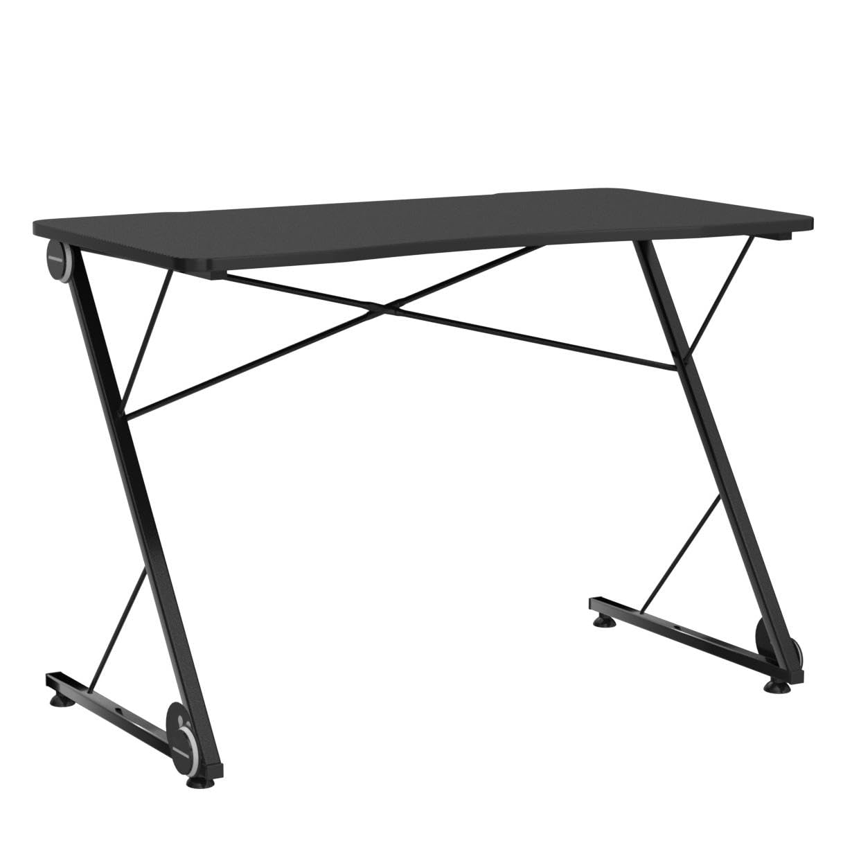 Tangkula Gaming Computer Desk, Z-Shaped Home Office Computer Table with LED Lights & Large Carbon Fiber Surface, Ergonomic Gamer Workstation, Writing Desk for Home Office