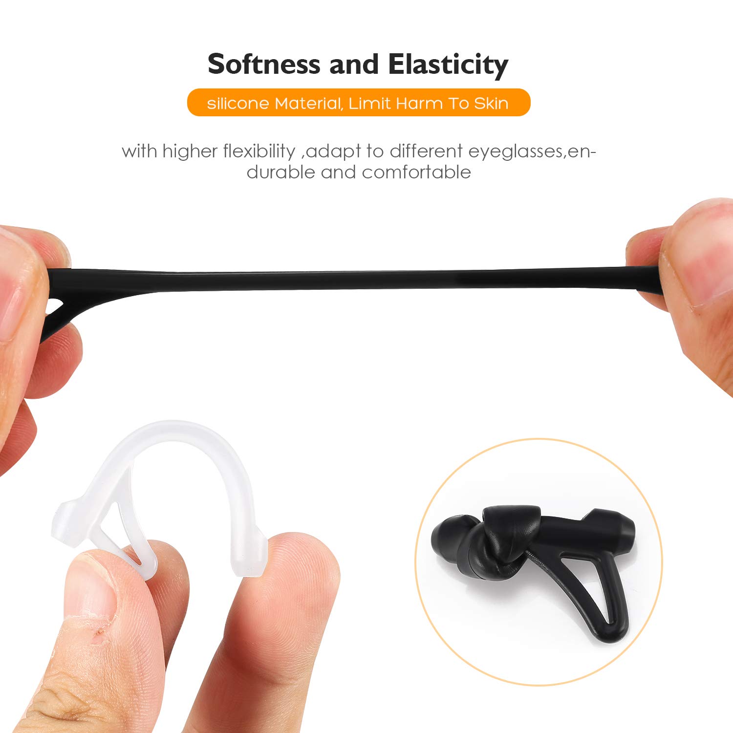 SMARTTOP Eyeglasses Ear Grips Sleeve-Upgrade anti-slip eyewear retainer-Sleeve with Hook design-Soft and comfort Glasses Ear hooks 6Pairs (BLACK)