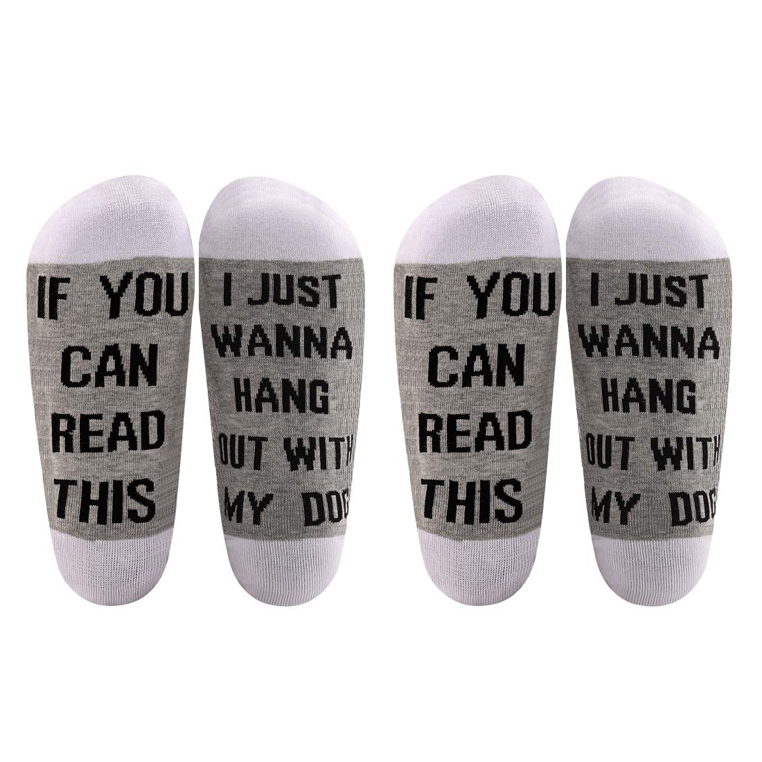 LEVLO Dog Lover Gift Dog Owner Socks Dog Mom Gift If You Can Read This I Just Wanna Hang Out With My Dog Cotton Socks (2 Pairs/Set)