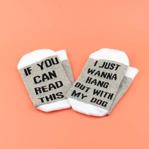 LEVLO Dog Lover Gift Dog Owner Socks Dog Mom Gift If You Can Read This I Just Wanna Hang Out With My Dog Cotton Socks (2 Pairs/Set)