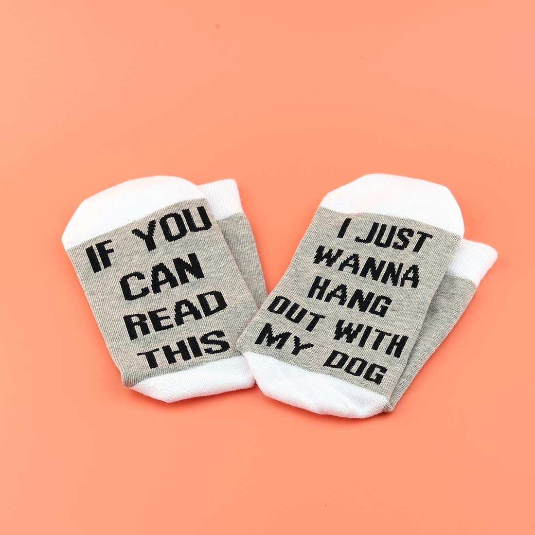 LEVLO Dog Lover Gift Dog Owner Socks Dog Mom Gift If You Can Read This I Just Wanna Hang Out With My Dog Cotton Socks (2 Pairs/Set)