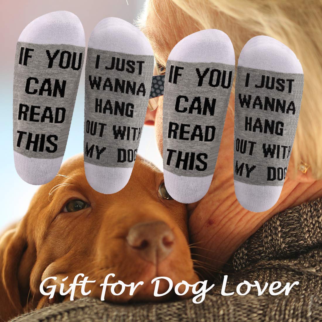 LEVLO Dog Lover Gift Dog Owner Socks Dog Mom Gift If You Can Read This I Just Wanna Hang Out With My Dog Cotton Socks (2 Pairs/Set)