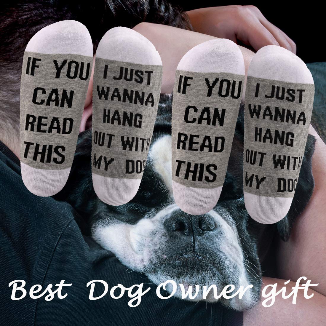 LEVLO Dog Lover Gift Dog Owner Socks Dog Mom Gift If You Can Read This I Just Wanna Hang Out With My Dog Cotton Socks (2 Pairs/Set)