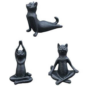 artgenius collective yoga cat statue,namaste spiritual home decor yoga animal figurine-great decor for desktop, bookshelf,yoga practice room (set of 3)