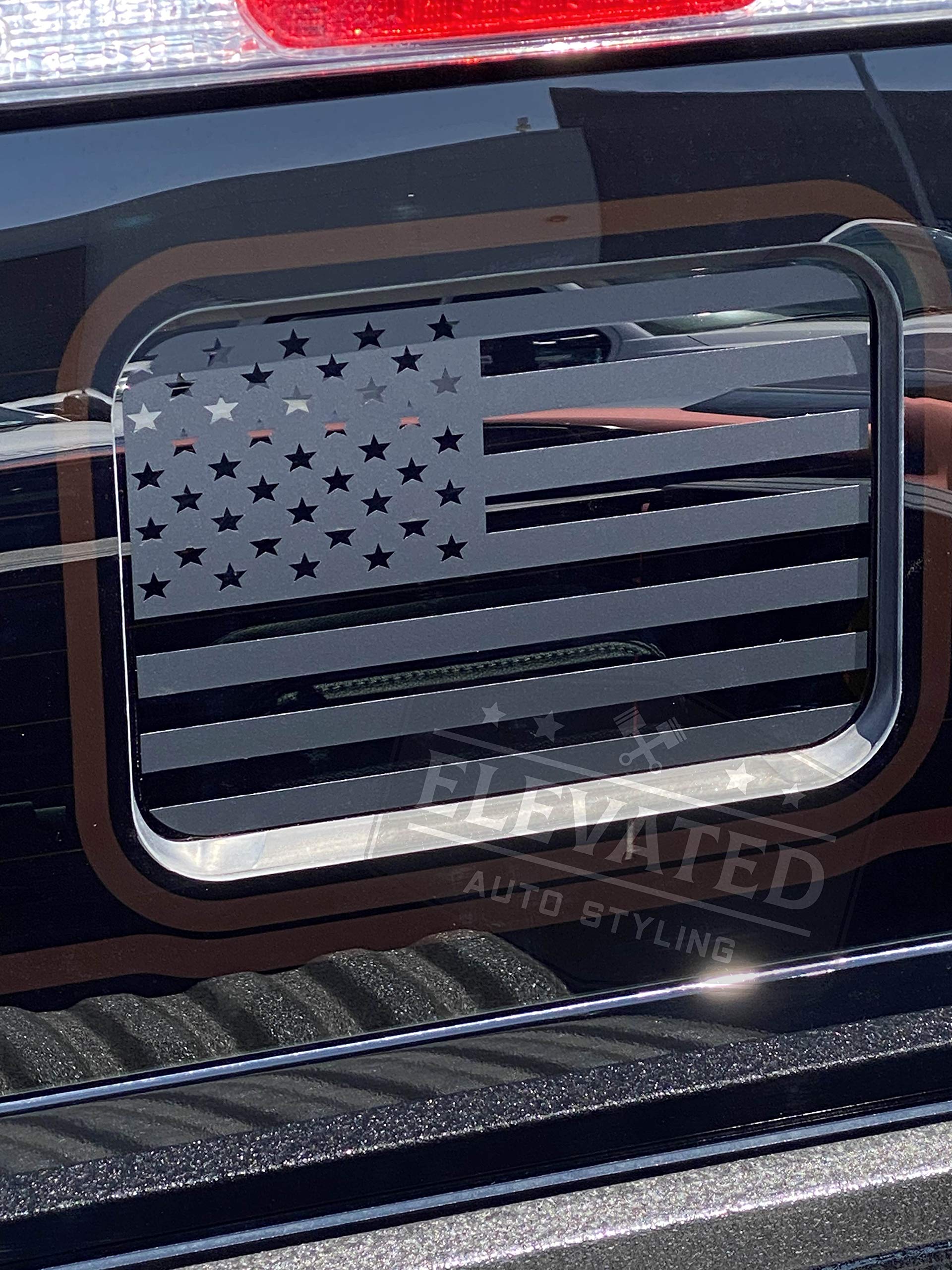 ELEVATED AUTO STYLING - Rear Middle Window American Flag Decal Fits Ford Ranger 2019-2023 (Matte Black)