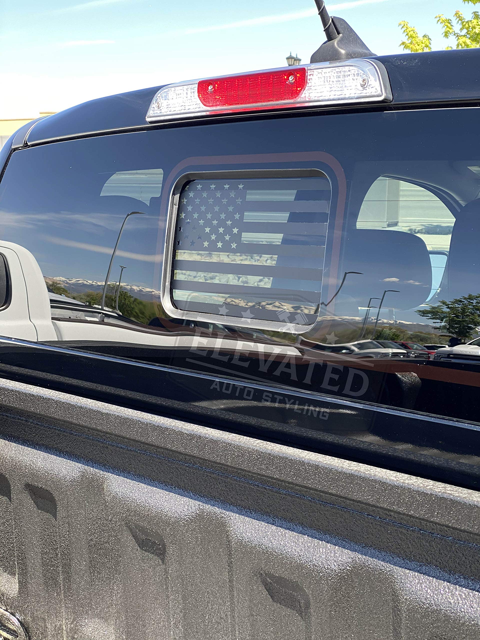 ELEVATED AUTO STYLING - Rear Middle Window American Flag Decal Fits Ford Ranger 2019-2023 (Matte Black)