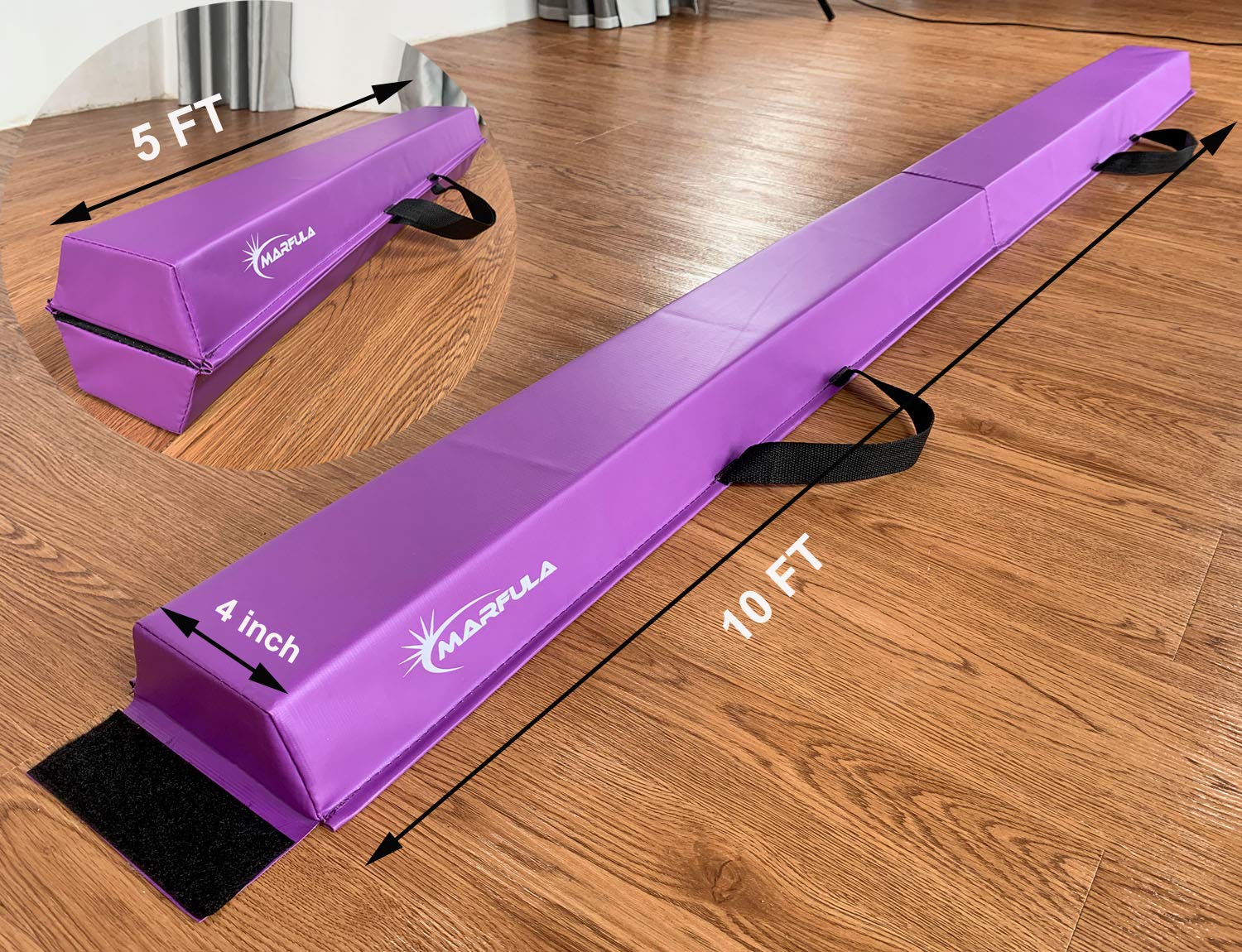 MARFULA 6 FT / 8 FT / 9 FT / 10 FT Balance Beam Folding Floor Gymnastics Equipment for Kids, Non Slip Base, Gymnastics Beam for Training Home Gym Use