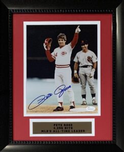 pete rose autographed cincinnati signed framed baseball 8x10 photo 4192 4256 hit jsa coa