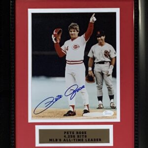 Pete Rose Autographed Cincinnati Signed Framed Baseball 8x10 Photo 4192 4256 Hit JSA COA