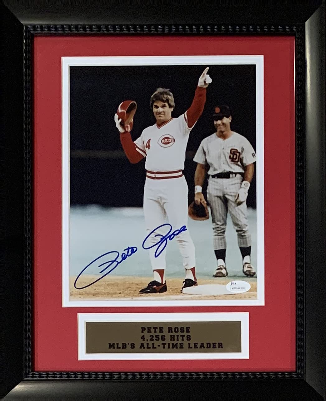 Pete Rose Autographed Cincinnati Signed Framed Baseball 8x10 Photo 4192 4256 Hit JSA COA