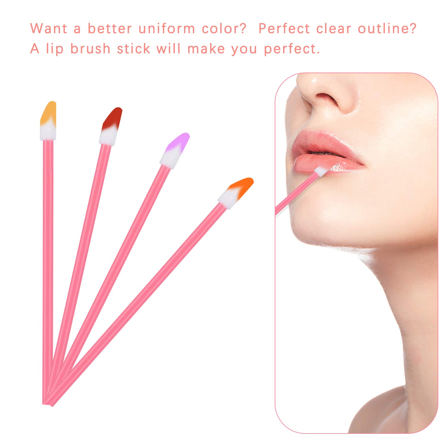 650PCS Disposable Lip Gloss Applicators Make Up Brush Lipstick Wands Makeup Applicators Brushes Applicator Tool Makeup Beauty Tool Kits Disposable Lip Brushes Tool Kits Pink