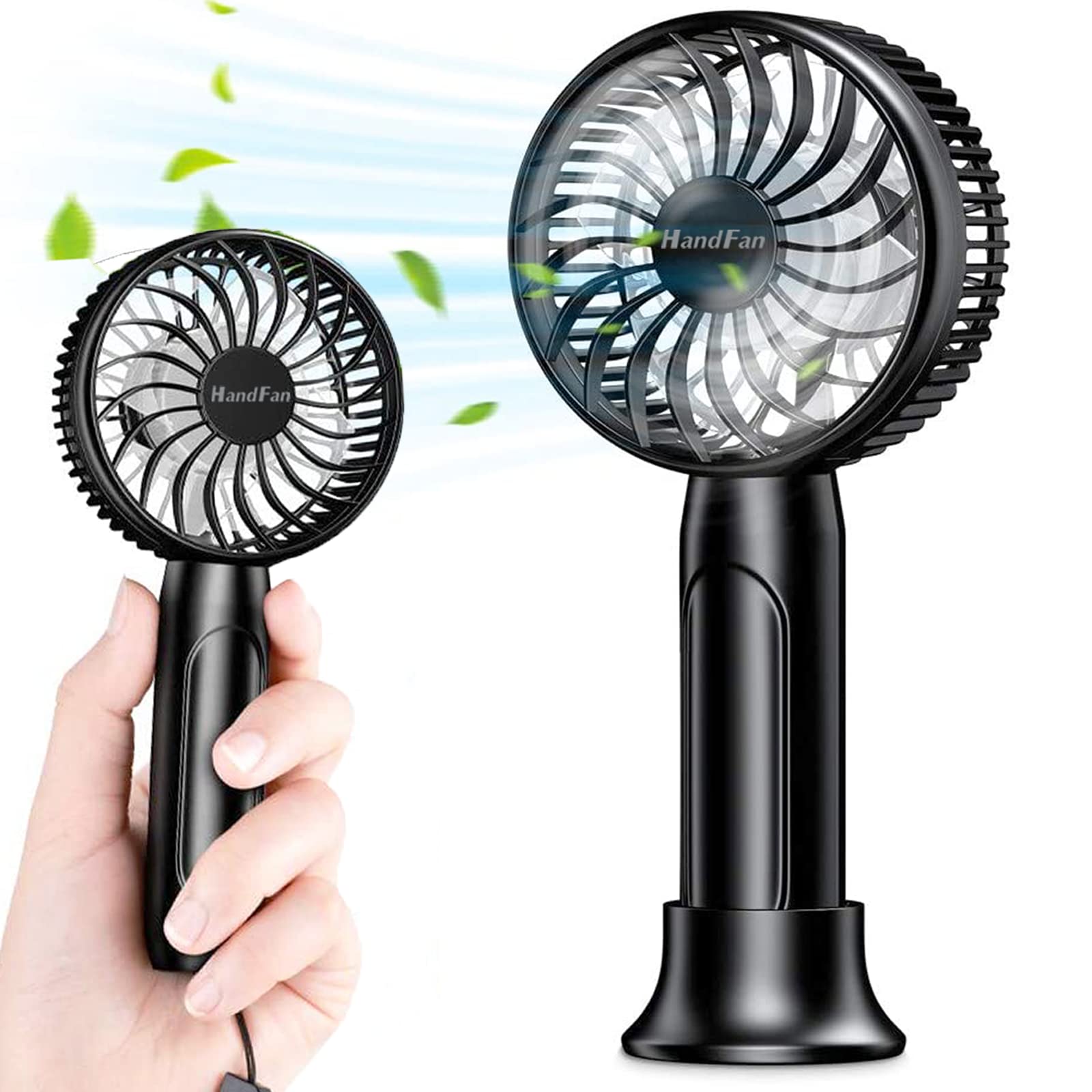 HandFan Mini Portable Handheld Fan, 3-Speeds USB Rechargeable Pocket Fan with Natural Wind Mode, Small Desk Fan for Travel Office Hot Flashes Outdoor Sports