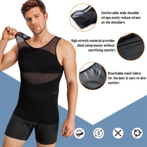 TAILONG Men's Compression Shirt for Body Shaper Slimming Vest Tight Tummy Underwear Tank Top (Black, Large)