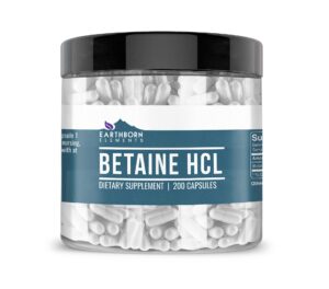 earthborn elements betaine hcl, 200 capsules, lab-tested, no filler or additives