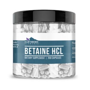 Earthborn Elements Betaine HCL, 200 Capsules, Lab-Tested, No Filler or Additives