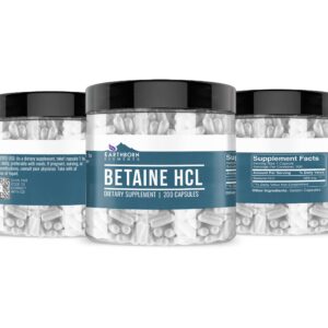 Earthborn Elements Betaine HCL, 200 Capsules, Lab-Tested, No Filler or Additives