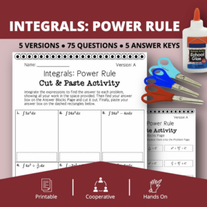 calculus integrals: power rule cut & paste activity