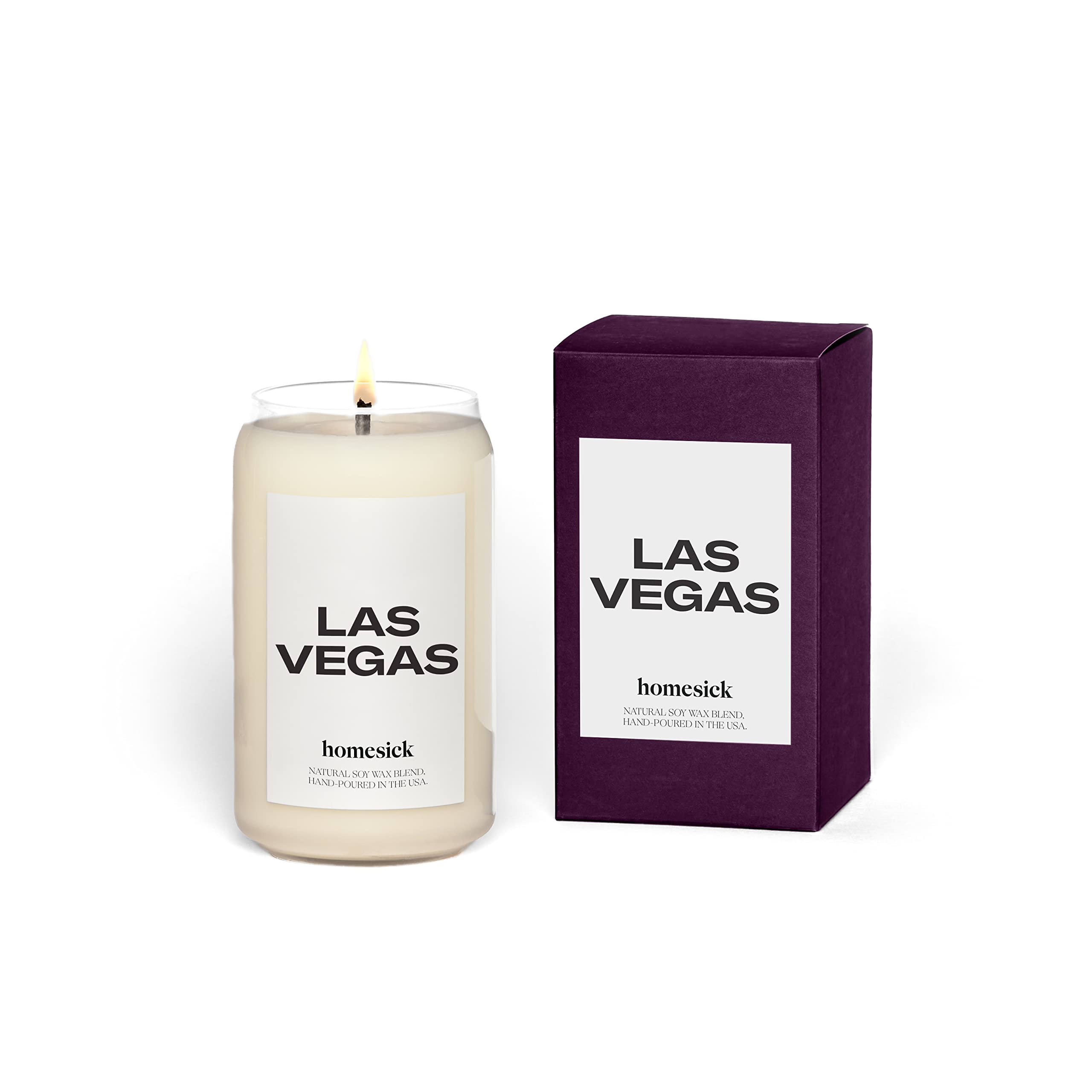 Homesick Premium Scented Candle, Las Vegas - Scents of Basil, Fir Needle, Amber, 13.75 oz, 60-80 Hour Burn, Natural Soy Blend Candle Home Decor, Relaxing Aromatherapy Candle