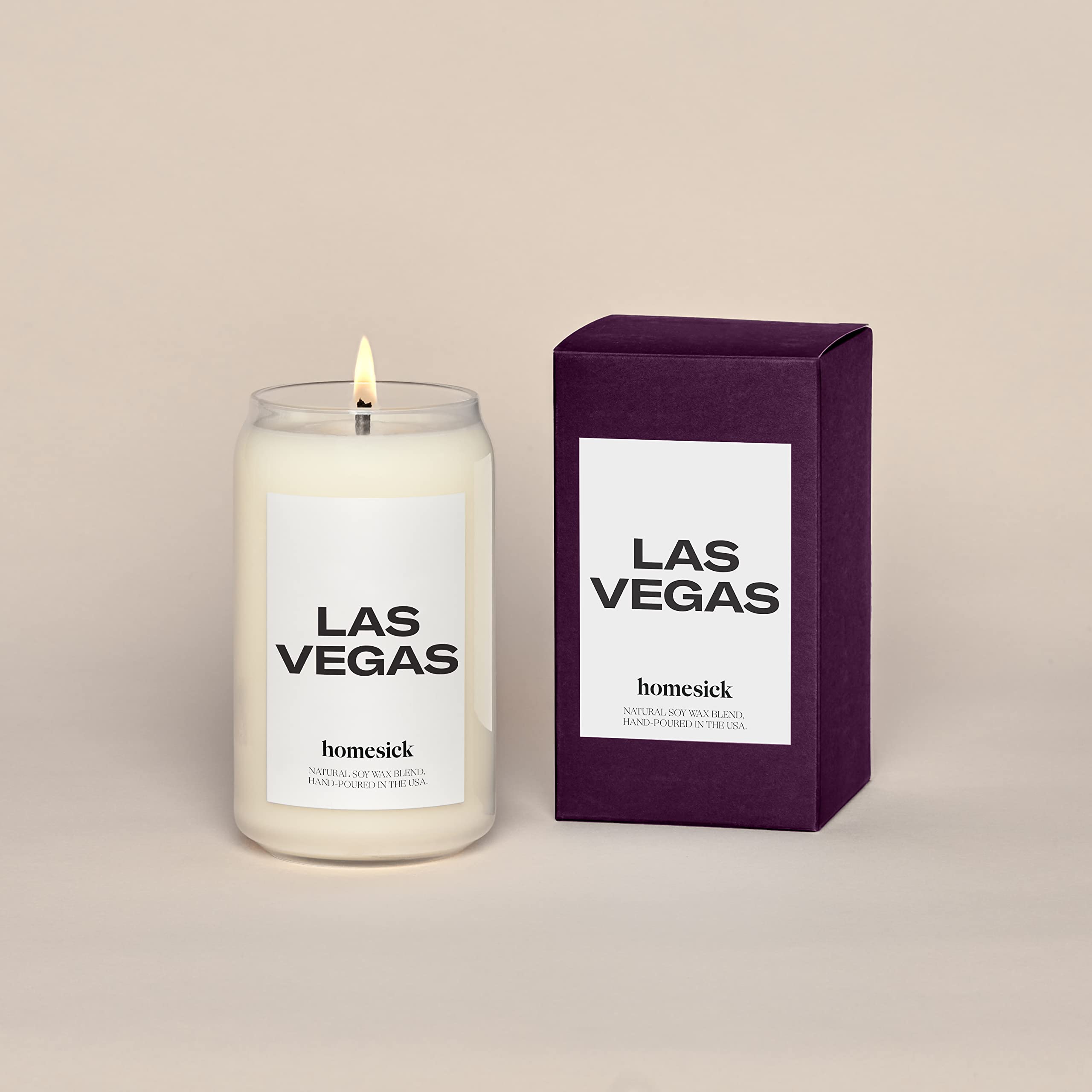 Homesick Premium Scented Candle, Las Vegas - Scents of Basil, Fir Needle, Amber, 13.75 oz, 60-80 Hour Burn, Natural Soy Blend Candle Home Decor, Relaxing Aromatherapy Candle