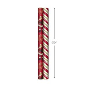 Hallmark Bulk Christmas Wrapping Paper with Cut Lines on Reverse (2 Jumbo Rolls: 160 sq. ft. ttl) Classic Santa Claus, Red and Gold Stripes, Dual-Pack (0005JXW1055)