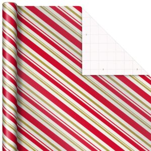 Hallmark Bulk Christmas Wrapping Paper with Cut Lines on Reverse (2 Jumbo Rolls: 160 sq. ft. ttl) Classic Santa Claus, Red and Gold Stripes, Dual-Pack (0005JXW1055)