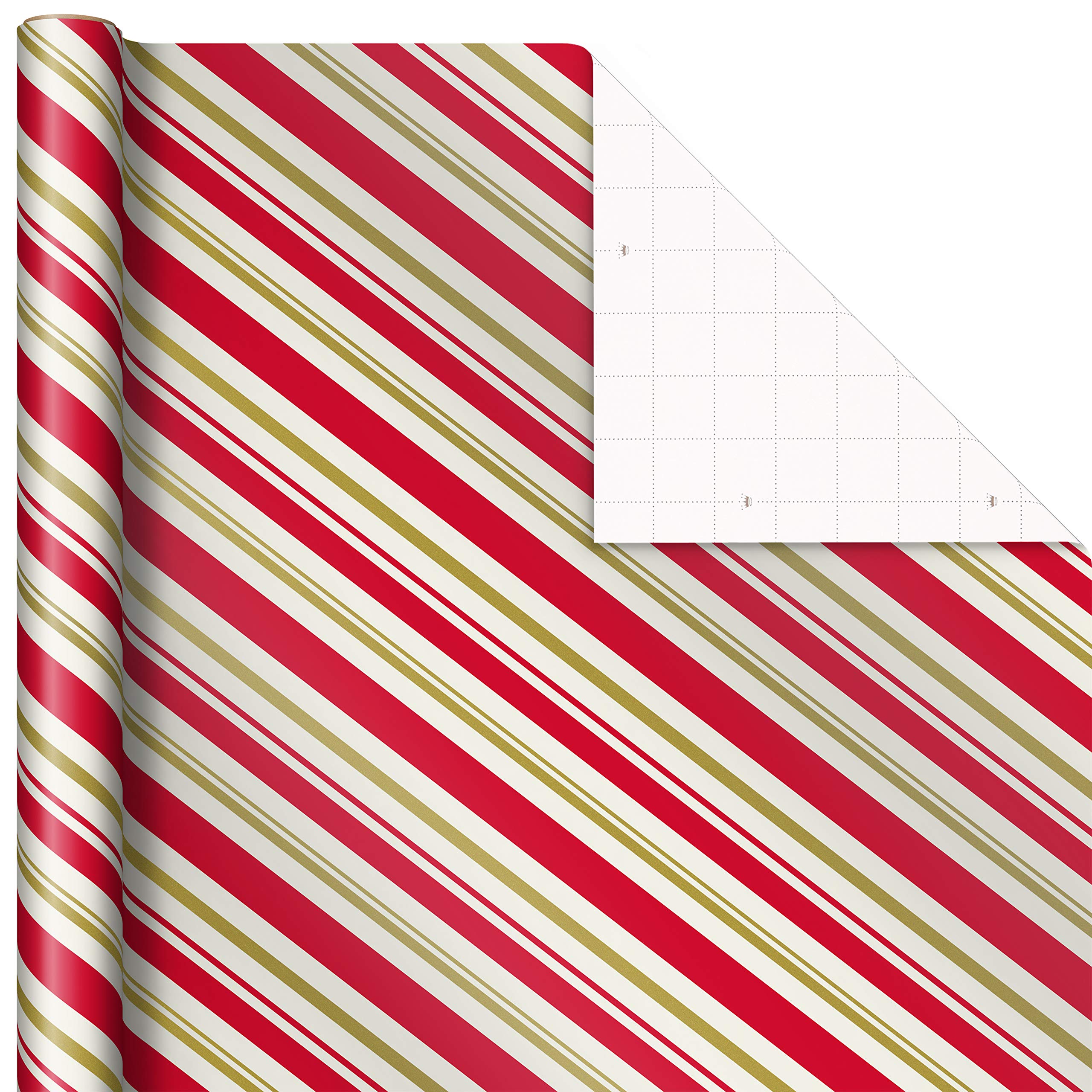 Hallmark Bulk Christmas Wrapping Paper with Cut Lines on Reverse (2 Jumbo Rolls: 160 sq. ft. ttl) Classic Santa Claus, Red and Gold Stripes, Dual-Pack (0005JXW1055)