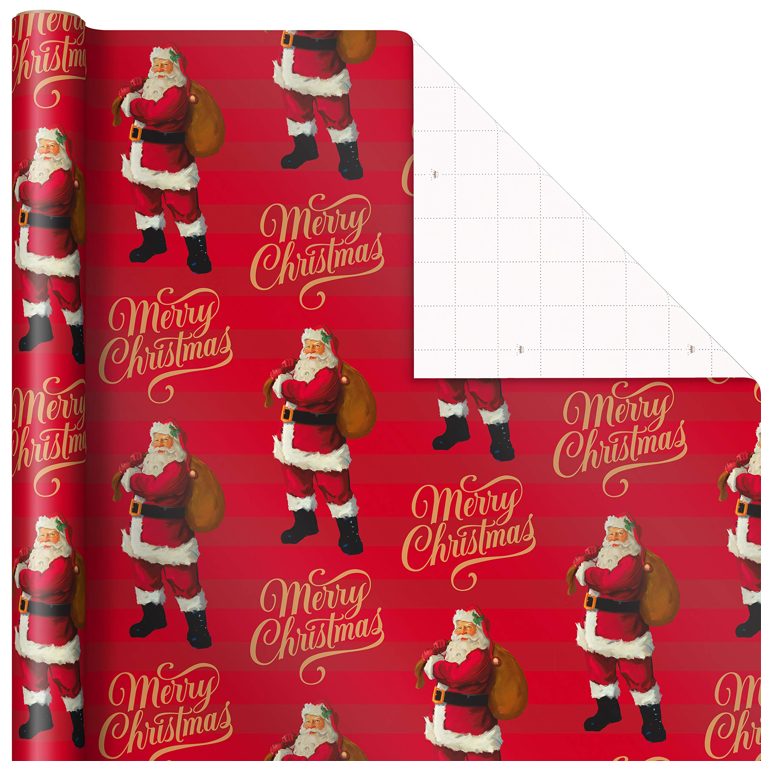 Hallmark Bulk Christmas Wrapping Paper with Cut Lines on Reverse (2 Jumbo Rolls: 160 sq. ft. ttl) Classic Santa Claus, Red and Gold Stripes, Dual-Pack (0005JXW1055)