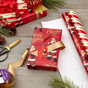 Hallmark Bulk Christmas Wrapping Paper with Cut Lines on Reverse (2 Jumbo Rolls: 160 sq. ft. ttl) Classic Santa Claus, Red and Gold Stripes, Dual-Pack (0005JXW1055)