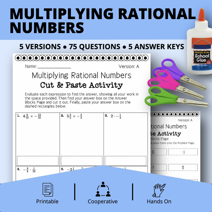 Multiplying Rational Numbers Cut & Paste Activity