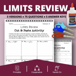 calculus: limits review cut & paste activity