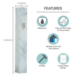 A&S Mezuzot Modern Glass Mezuzah Case in Shatterd Glass Design Waterproof Judiaca Door Mezuzah Home Blessing and Protection Cover (White Marble, 7 Inches)