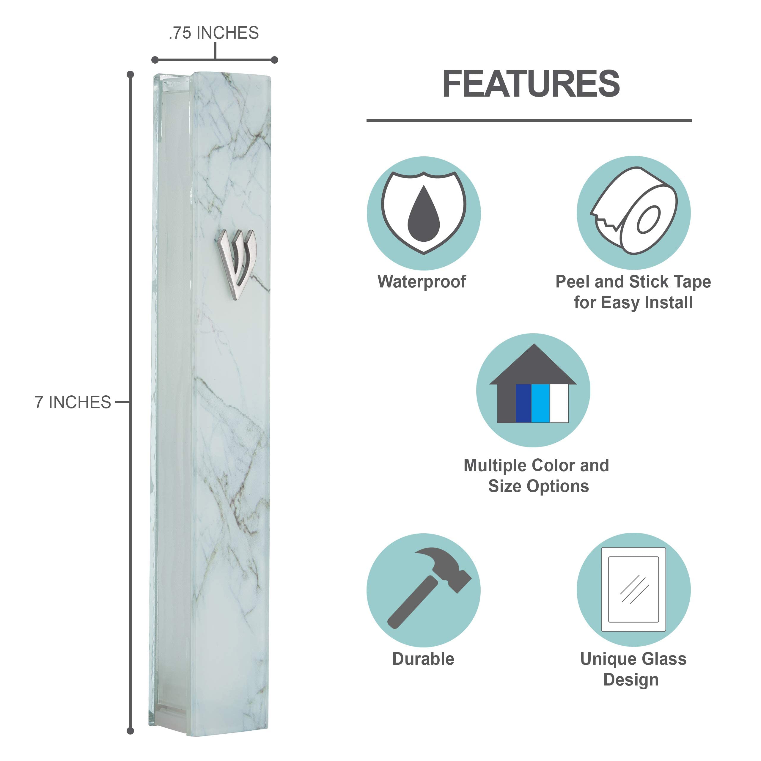 A&S Mezuzot Modern Glass Mezuzah Case in Shatterd Glass Design Waterproof Judiaca Door Mezuzah Home Blessing and Protection Cover (White Marble, 7 Inches)