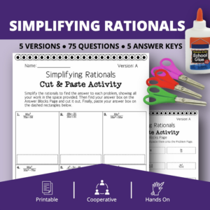 algebra: simplifying rational expressions cut & paste activity