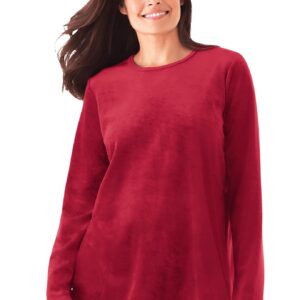 Woman Within Women's Plus Size Plush Velour Tunic Sweatshirt - 1X, Classic Red