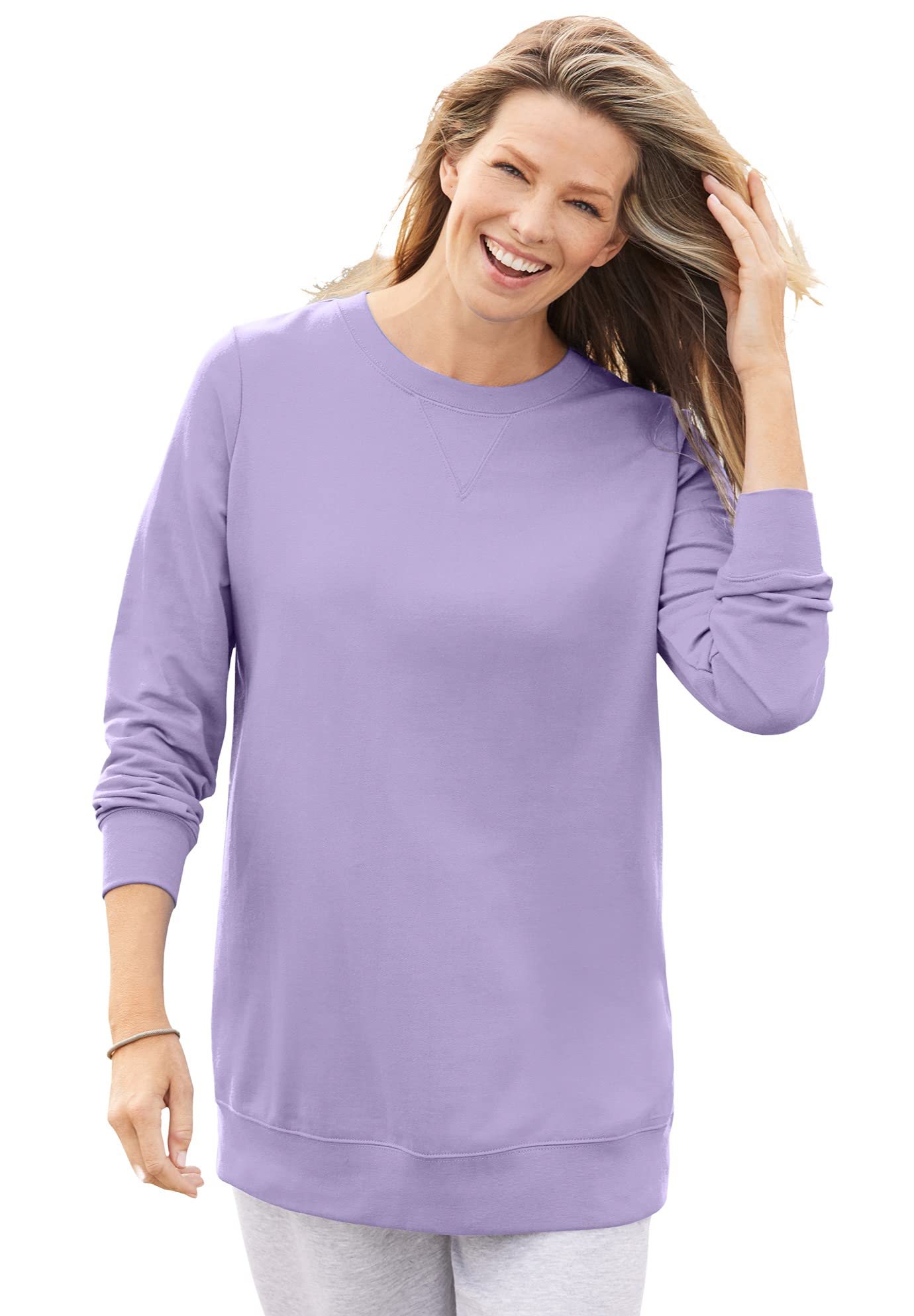 Woman Within Women's Plus Size Fleece Sweatshirt - 2X, Soft Iris