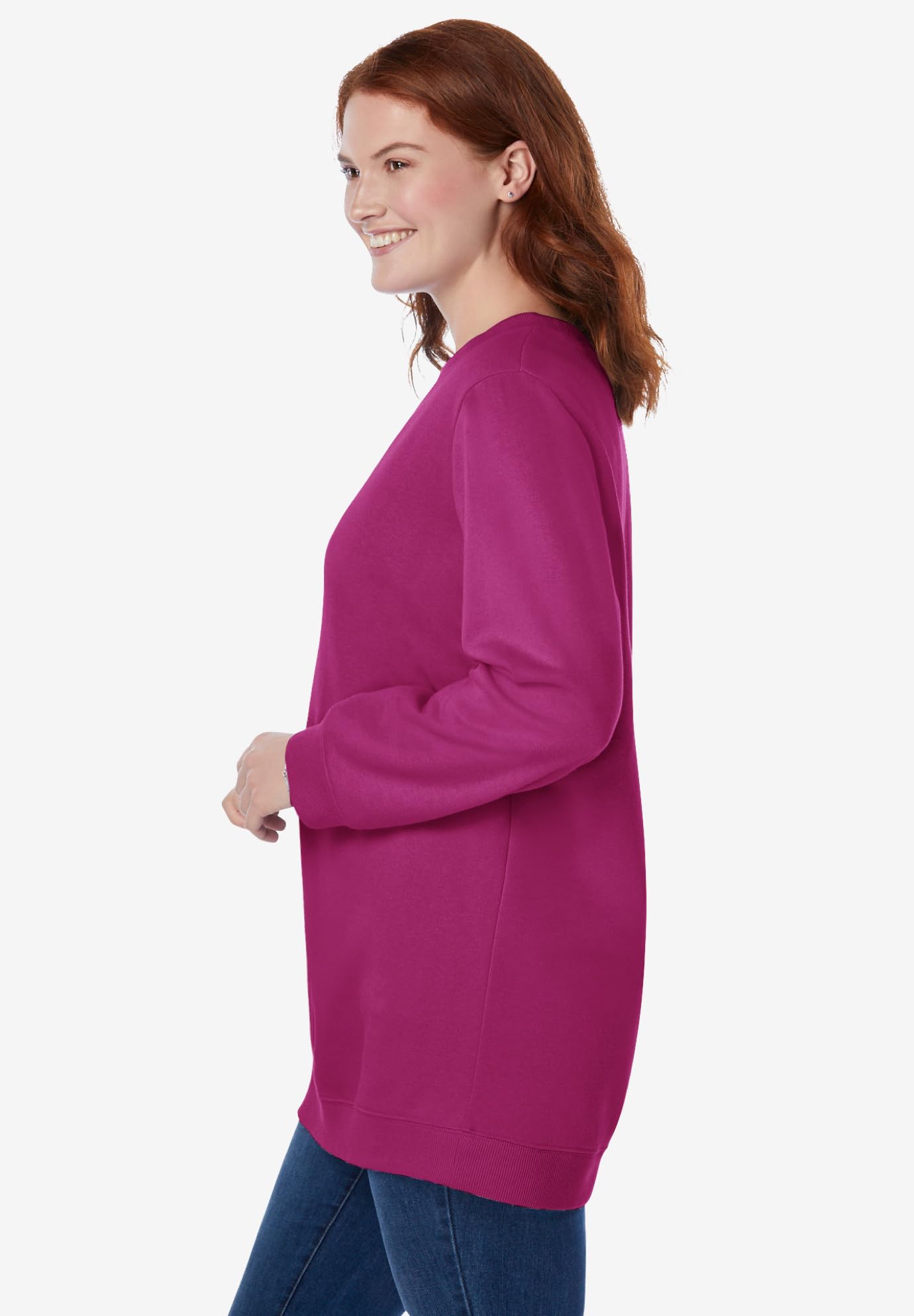 Woman Within Women's Plus Size Fleece Sweatshirt - 2X, Soft Iris