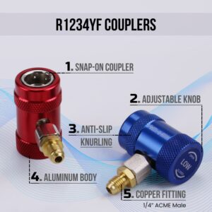 Lichamp Car A/C R1234YF Adapter with Self Sealing Can Tap, AC R1234 Quick Couplers Connectors Kit