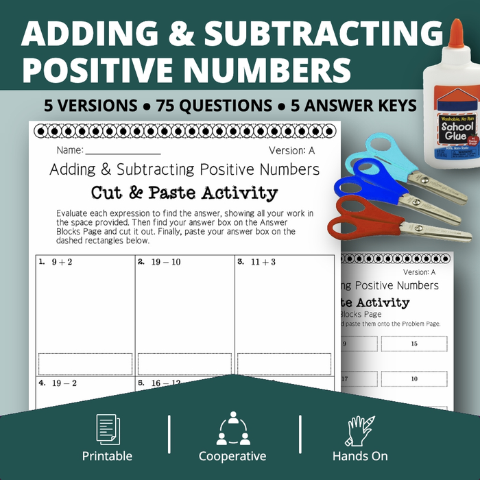 Adding and Subtracting Positive Integers Cut & Paste Activity