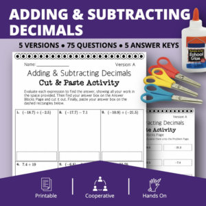 adding and subtracting decimals cut & paste activity