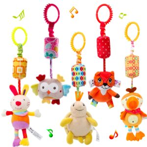 wilnara baby hanging toy cartoon animal stuffed rattle bell carseat toys for 1-12 months baby crib stroller pushchair （5 pack）