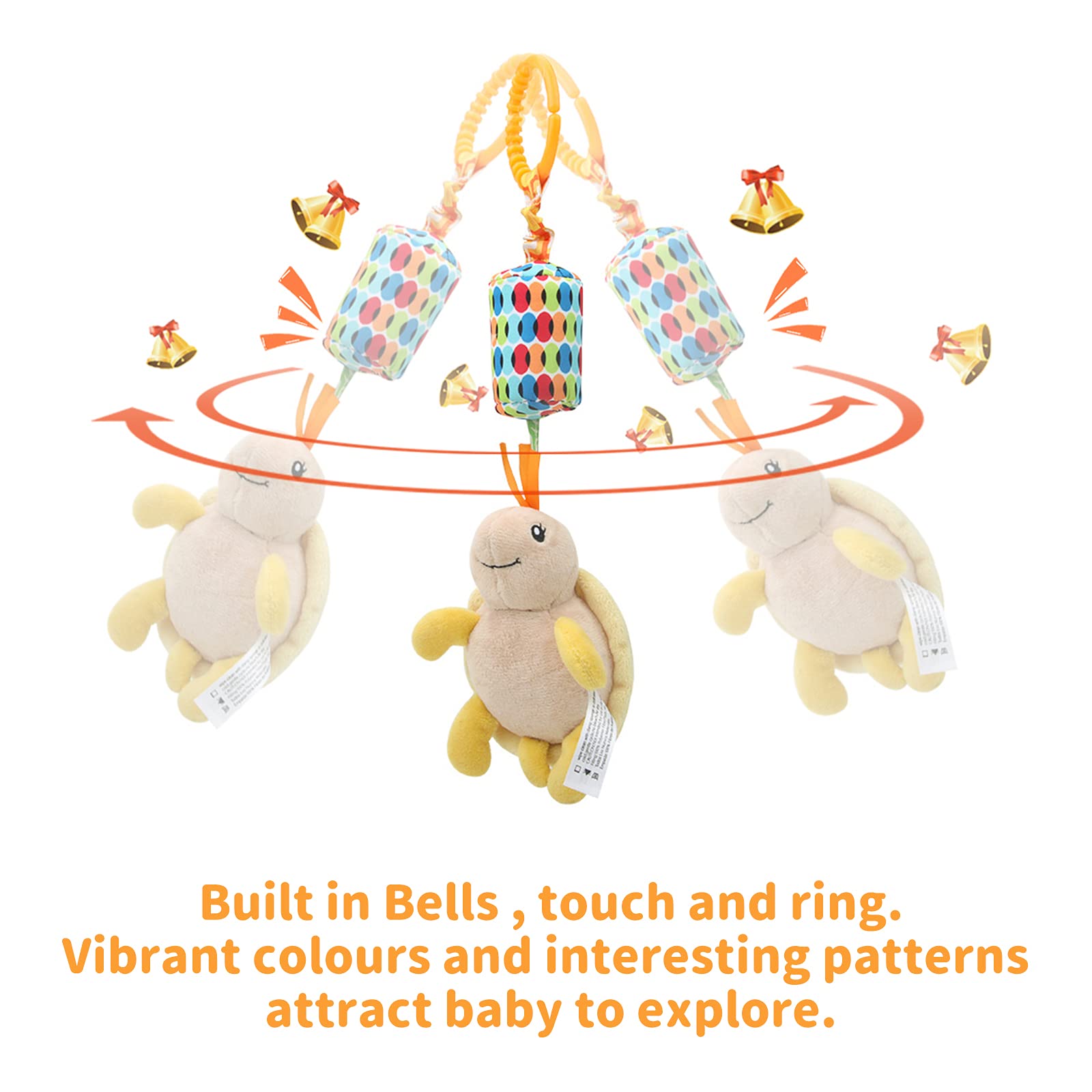 WILNARA Baby Hanging Toy Cartoon Animal Stuffed Rattle Bell Carseat Toys for 1-12 Months Baby Crib Stroller Pushchair （5 Pack）