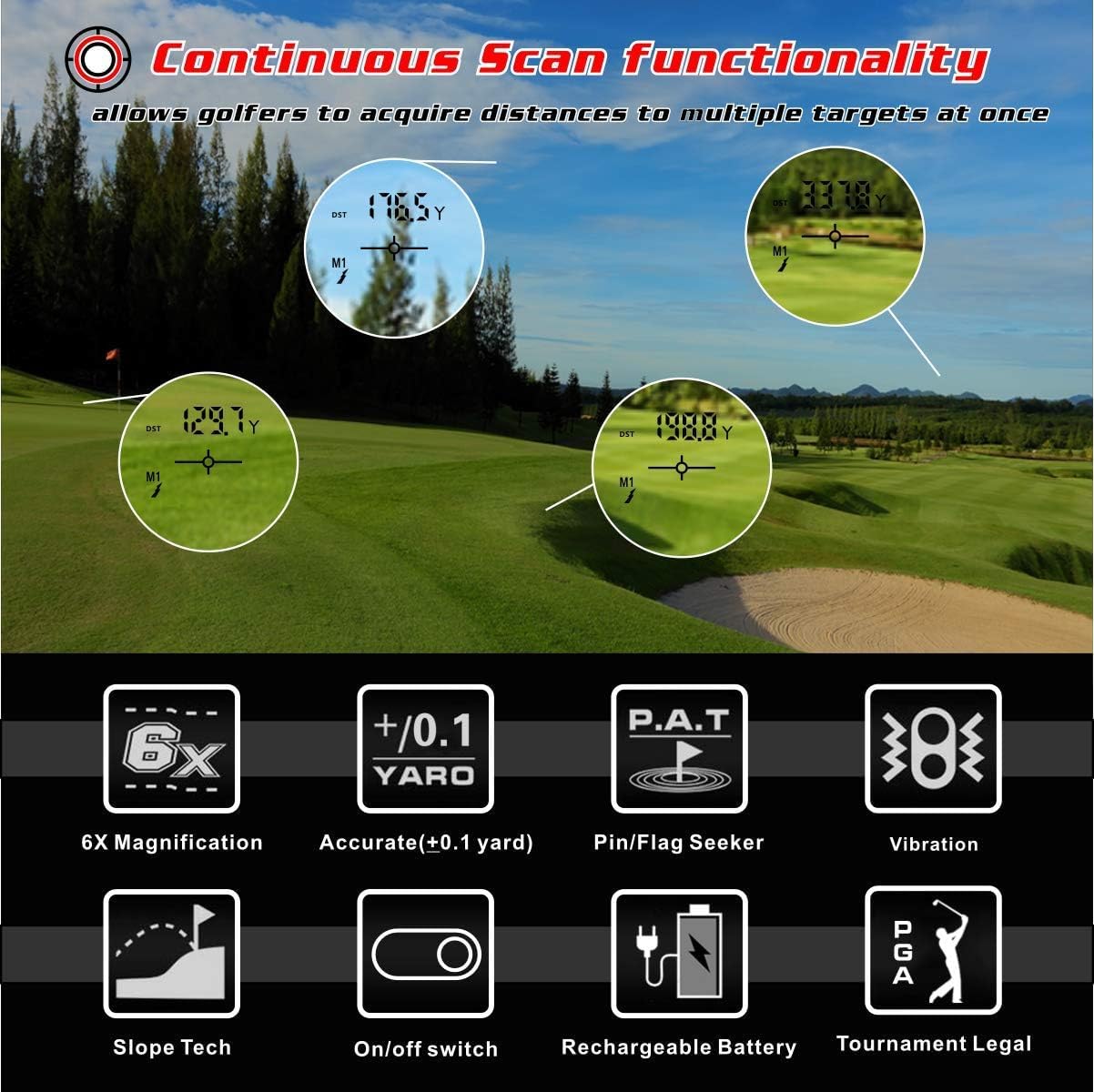 Raythor Pro Golf Rangefinder for Professional Golfers, Laser Range Finder with Slope & Non Slope Physical Switch, Flag-Lock with Pulse Vibration, Continuous Scan, Rechargeable