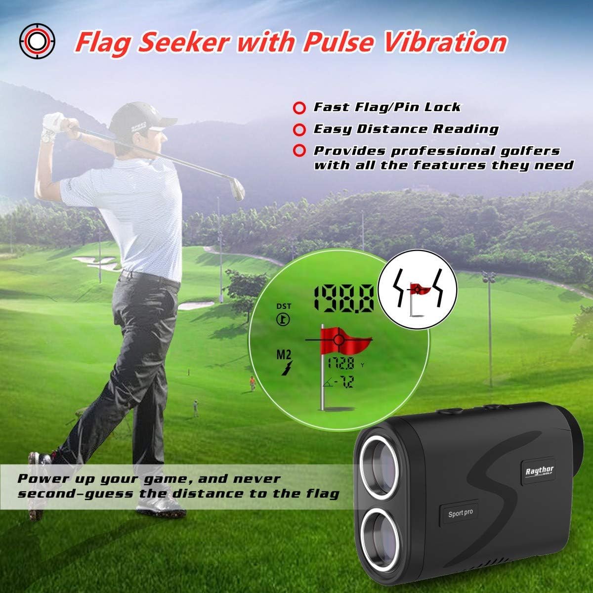 Raythor Pro Golf Rangefinder for Professional Golfers, Laser Range Finder with Slope & Non Slope Physical Switch, Flag-Lock with Pulse Vibration, Continuous Scan, Rechargeable