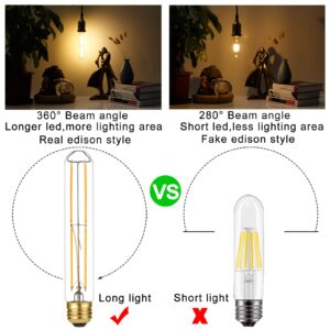 LiteHistory Dimmable E26 Light Bulb 6W Equal 60 watt led Light Bulb AC120V Warm White 2700K Edison 60 Watt 600LM T10 Bulb for Rustic Pendant,Industrial Pipe,Wall sconces,Vanity 6Pack