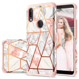 fingic alcatel 3v 2019 case/ 5032w case, rose gold marble design shiny glitter bumper hybrid hard pc soft rubber silicone cover anti-scratch shockproof protective case for alcatel 3v 2019/ 5034w 6.7"