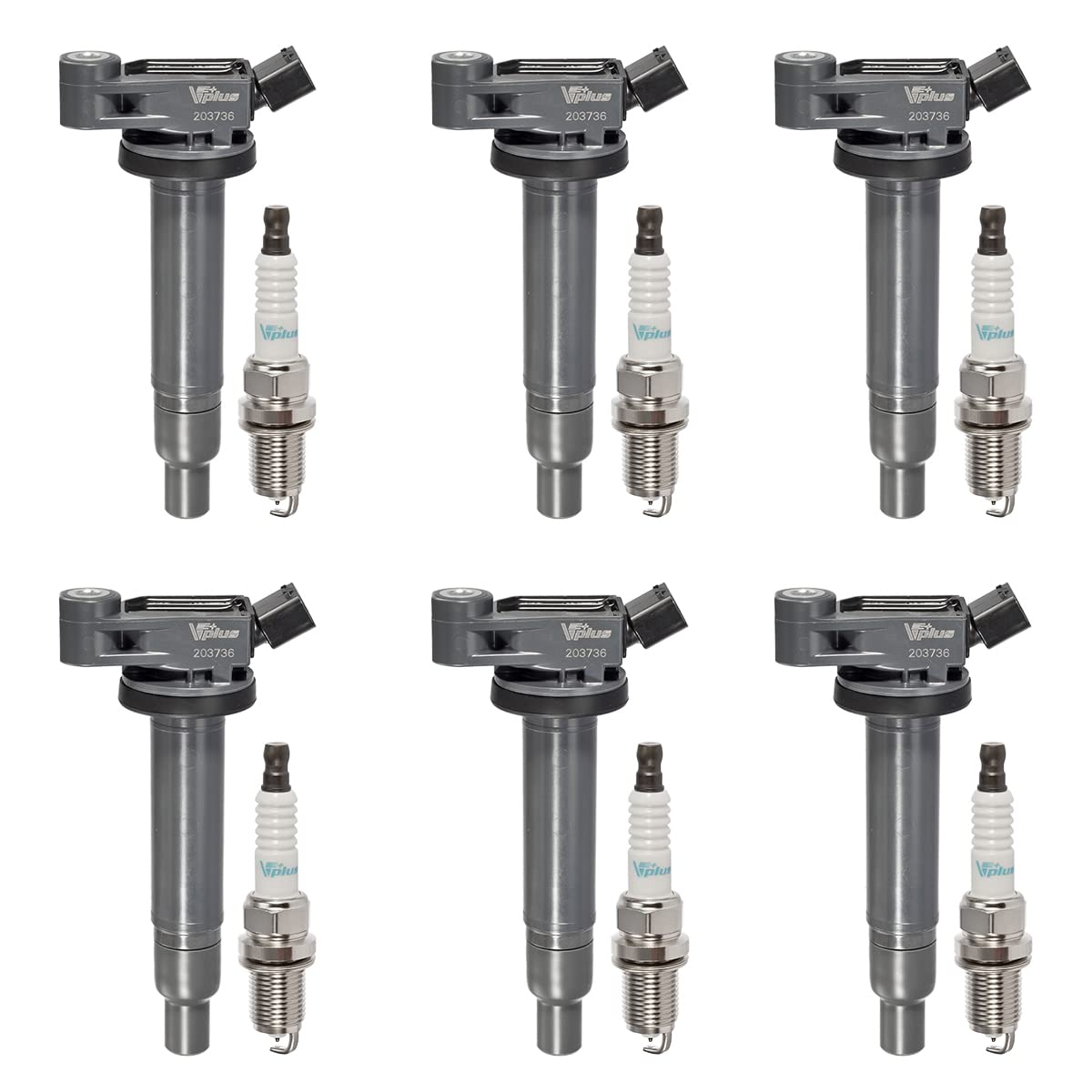 Vplus Set of 6 Ignition Coils Pack UF267 & Spark Plugs Platinum 4504 90919-01210 PK20TT Compatible with Lexus ES300 RX300 ES330 RX330 Toyota Camry Avalon Highlander Sienna Solara, C1175 3.0L 3.3L V6