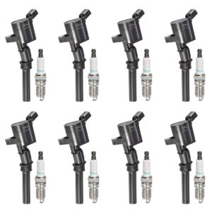 vplus ignition coil dg508 & spark plug sp479 agsf22wm compatible with ford 4.6l 5.4l v8 crown victoria expedition f150 f250 mustang lincoln mercury explorer dg457 dg472 dg491(set of 8)